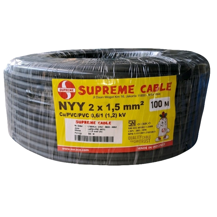 Jual Kabel Listrik NYY 2x1.5 2x1,5 ISI 2 1.5 MM Supreme Lidi Kawat Tembaga Hitam / Putih Meteran ...