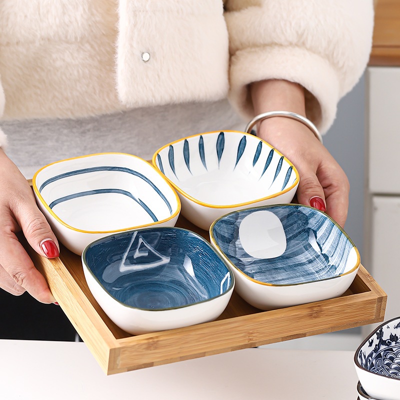 Jual ASHOME piring saos keramik motif jepang kotak tahan panas dan ...