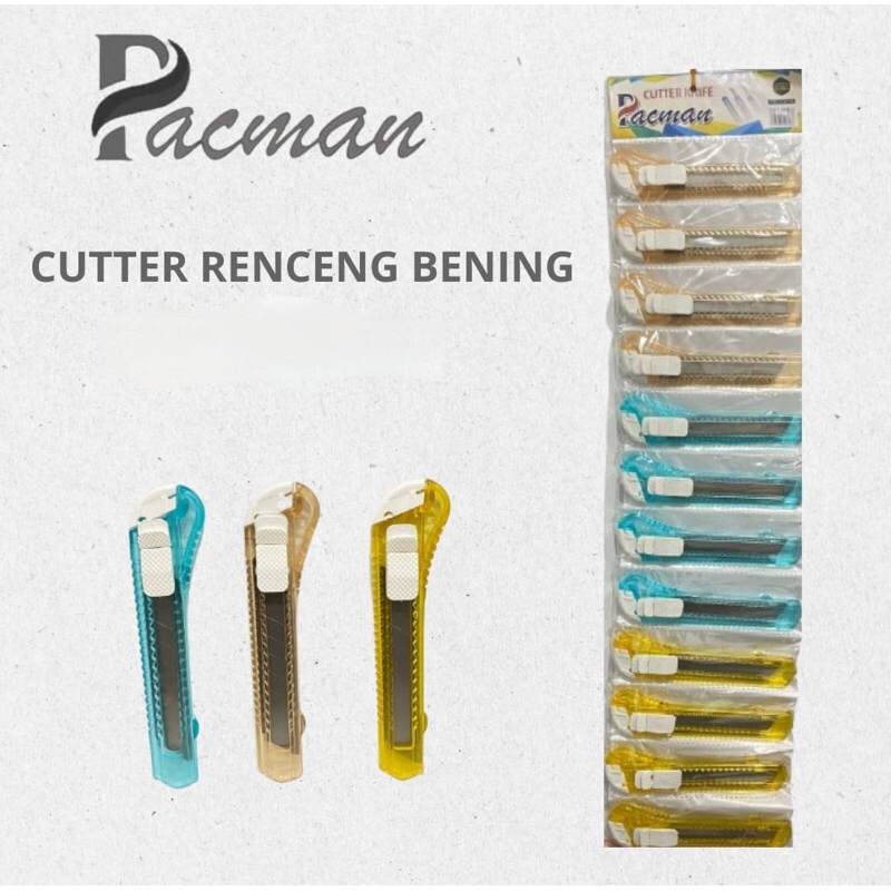 Jual 1lsn(12pcs)Pacman Cutter transparant Besar cutter murah // cutter ...