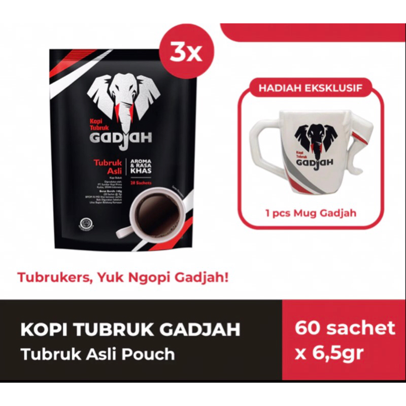 Jual Kopi Tubruk Gadjah Asli Pouch - Bubuk Kopi Hitam 20 Sachet x 6.5g | Shopee Indonesia