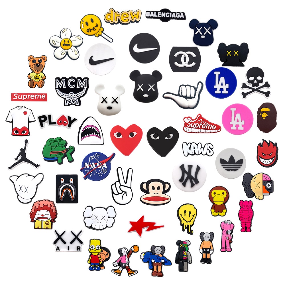 Jual Hot Kartun logo mode shoe charms DIY merek trendi sandal pin ...