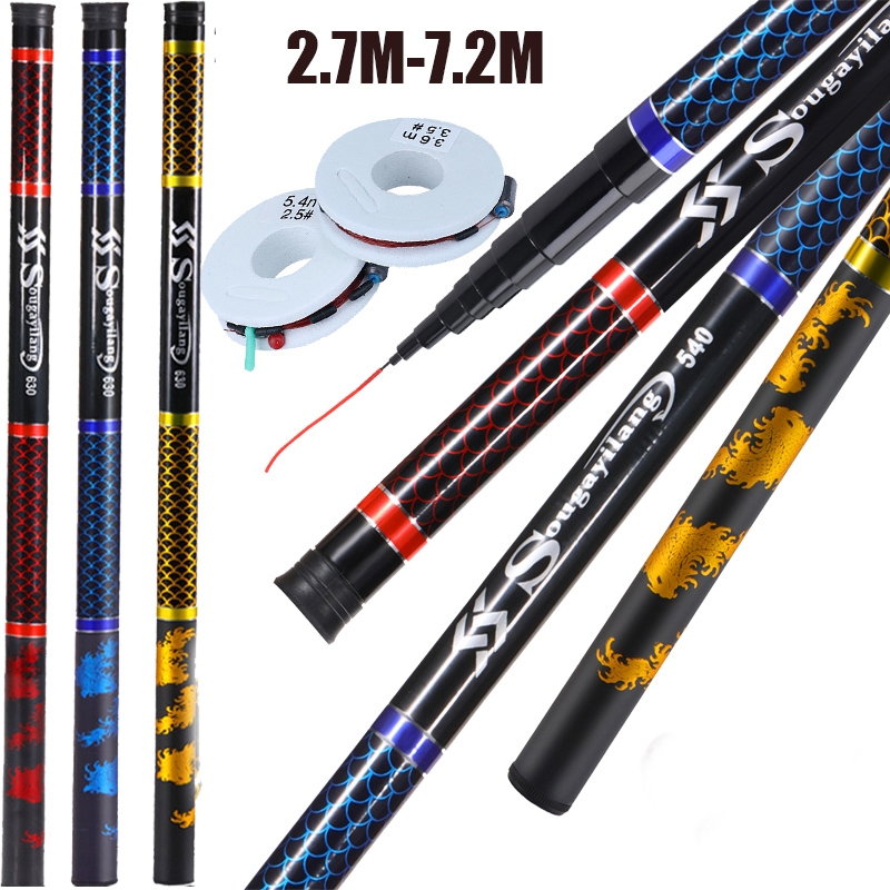 Jual 2.7m 3.6m 4.5m 5.4m 6.3m 7.2m Joran Tegek Fishing Rod Carbon Tegek ...