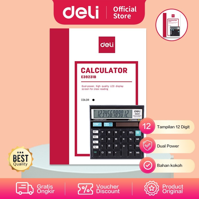 Jual Deli Kalkulator Kantor 12 Digit / Peralatan Kantor Murah - W39231B ...