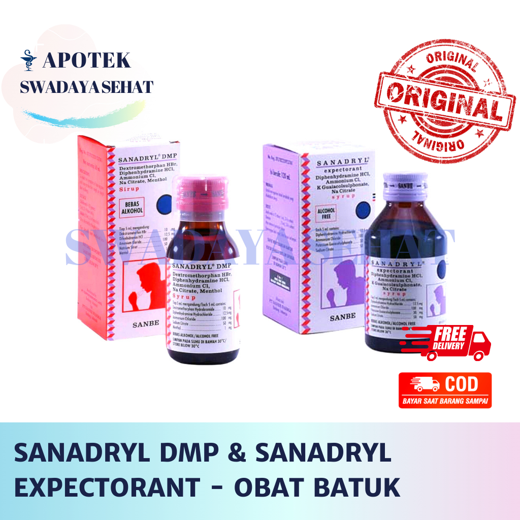 Jual SANADRYL DMP Dan Sanadryl Expectorant Syrup 120 ML - Obat Batuk Pilek Flu 60 ML Sanadril ...