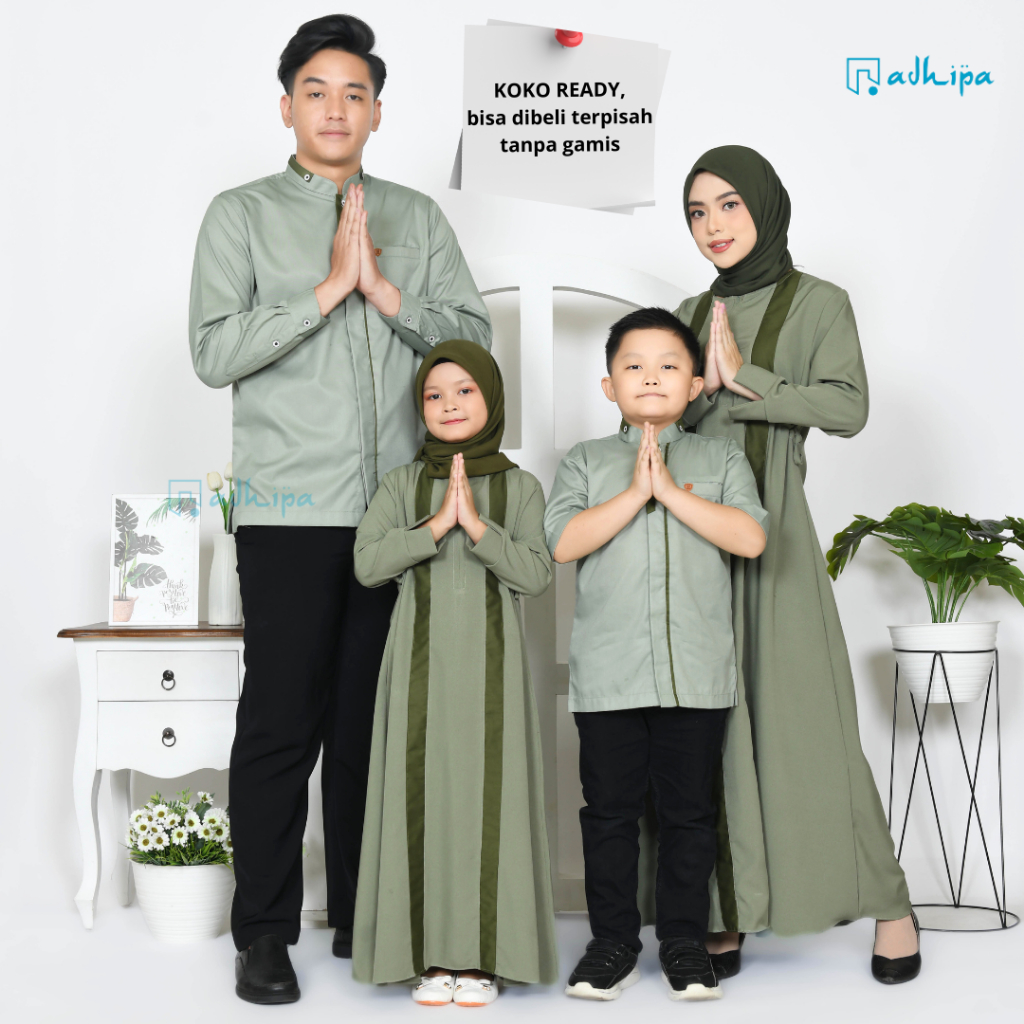 Jual Sarimbit Baju Lebaran Couple Koko dan Gamis Pasangan warna Sage ...