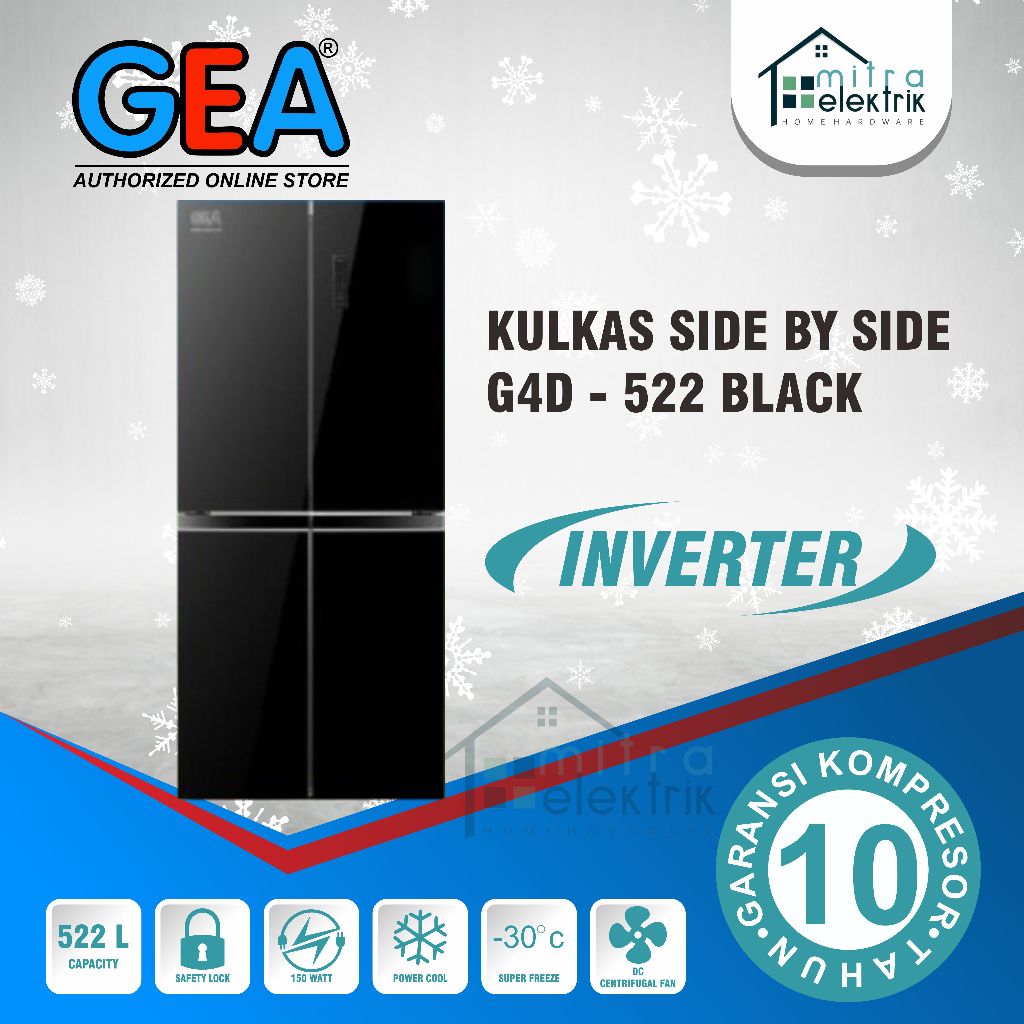 Jual Kulkas GEA 4 Pintu Side By Side G4D-522 Inox/Black Glass 522 Liter | Shopee Indonesia