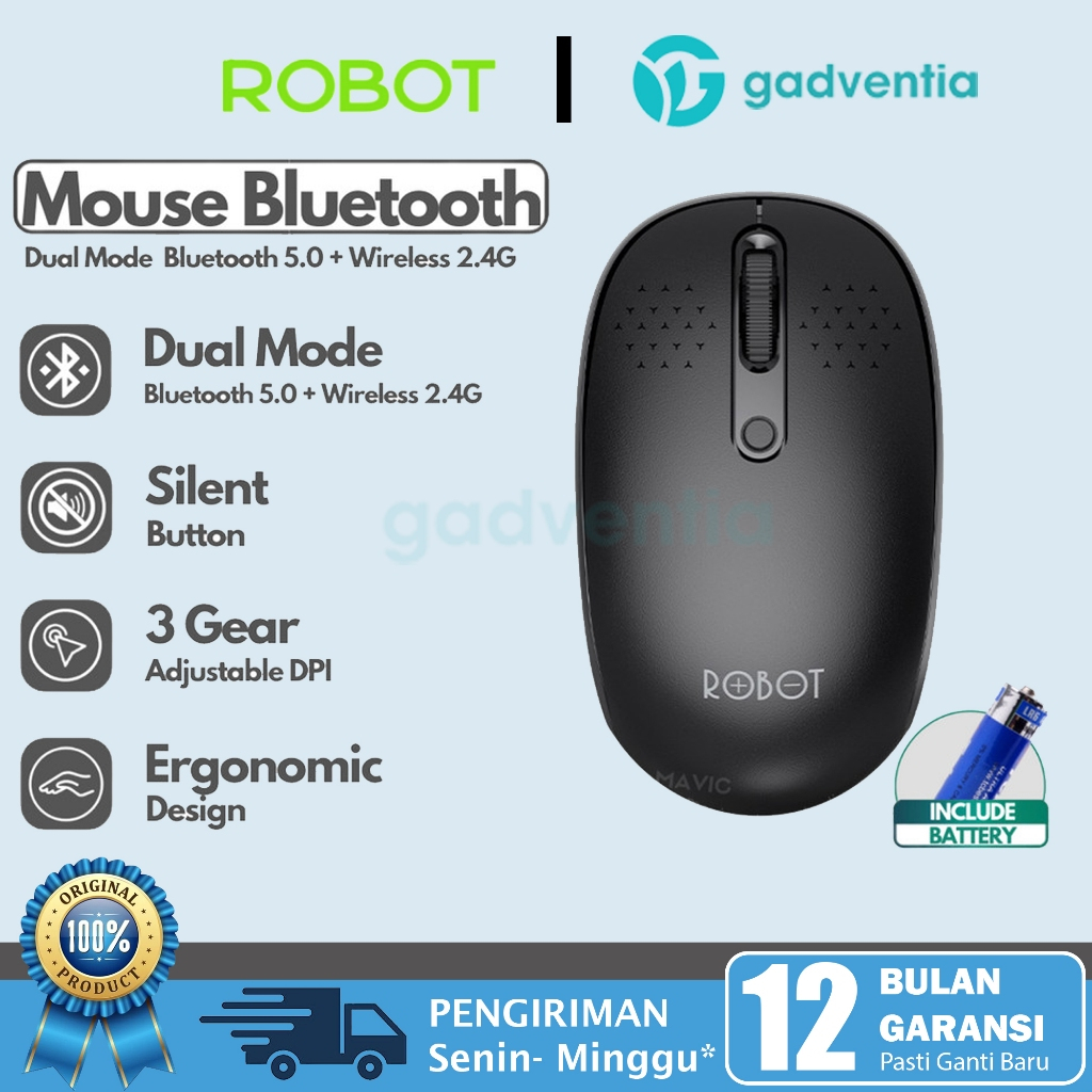 Jual ROBOT M350 M360 M390 Mouse Bluetooth BT 5.0 + Wireless 2in1 Dual ...