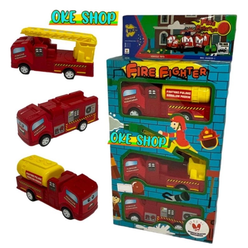 Jual Mainan Kendaraan Pemadam Kebakaran Mobil Damkar 1 set isi 3 pcs ...