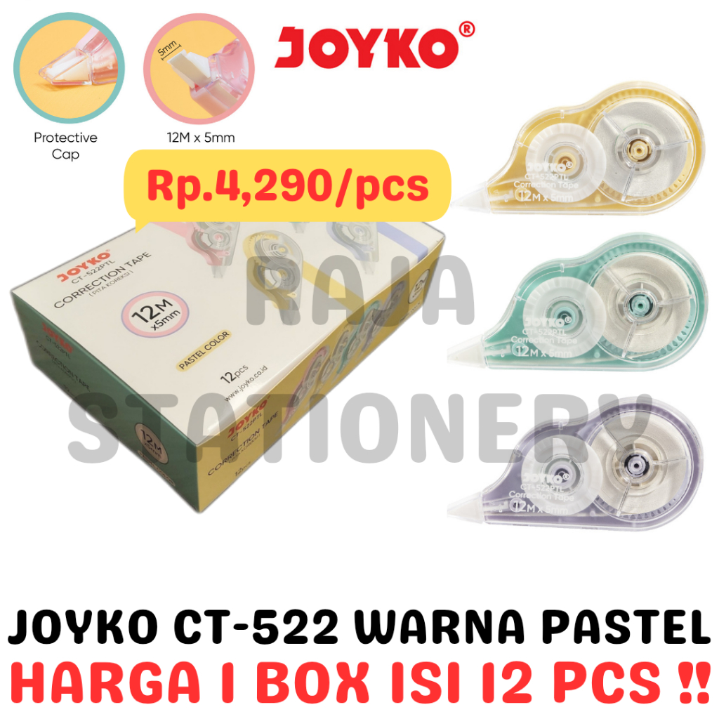 Jual JOYKO CORRECTION TAPE 12m TIPEX KERTAS JOYKO CT-522 PASTEL 1 BOX ...