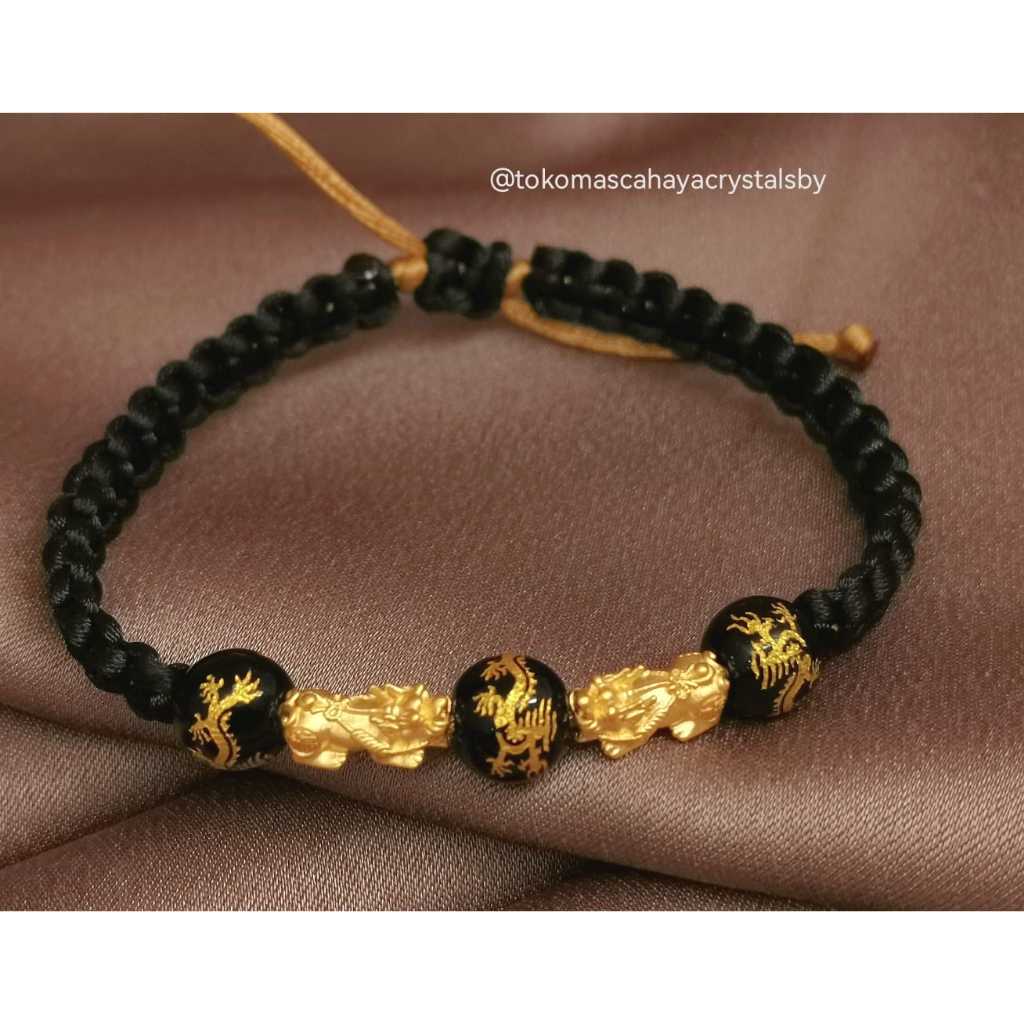 Jual Gelang Tali Emas 2 Charm Naga / Jilin / Pixiu /Dragon Emas Asli ...