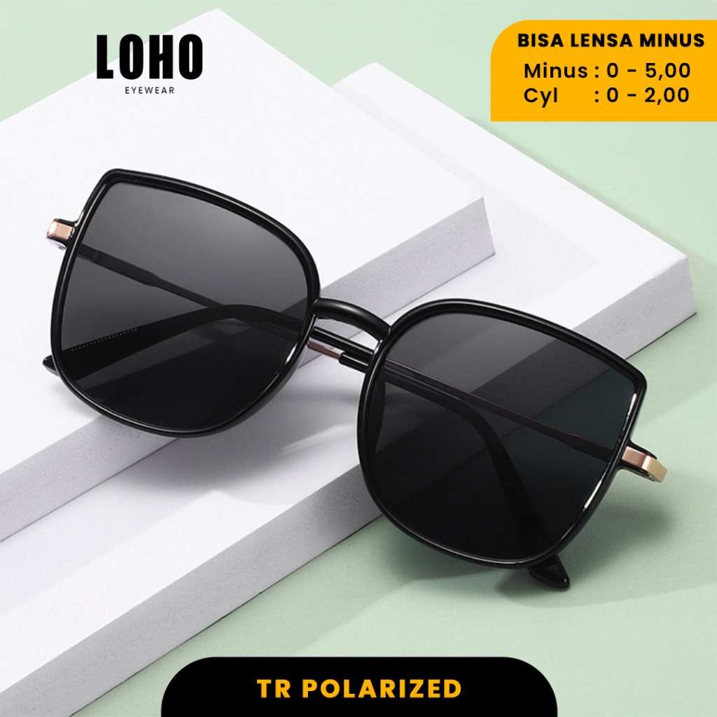 Jual LOHO Kacamata Hitam Cat Eye Bisa Minus Anti Uv 400 Sunglasses Anti Silau TR90 Fashion ...