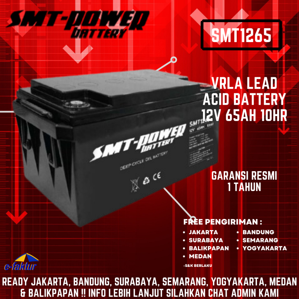 Jual BATTERY UPS / AKI KERING / BATERAI VRLA SMT 12V 65AH | Shopee ...