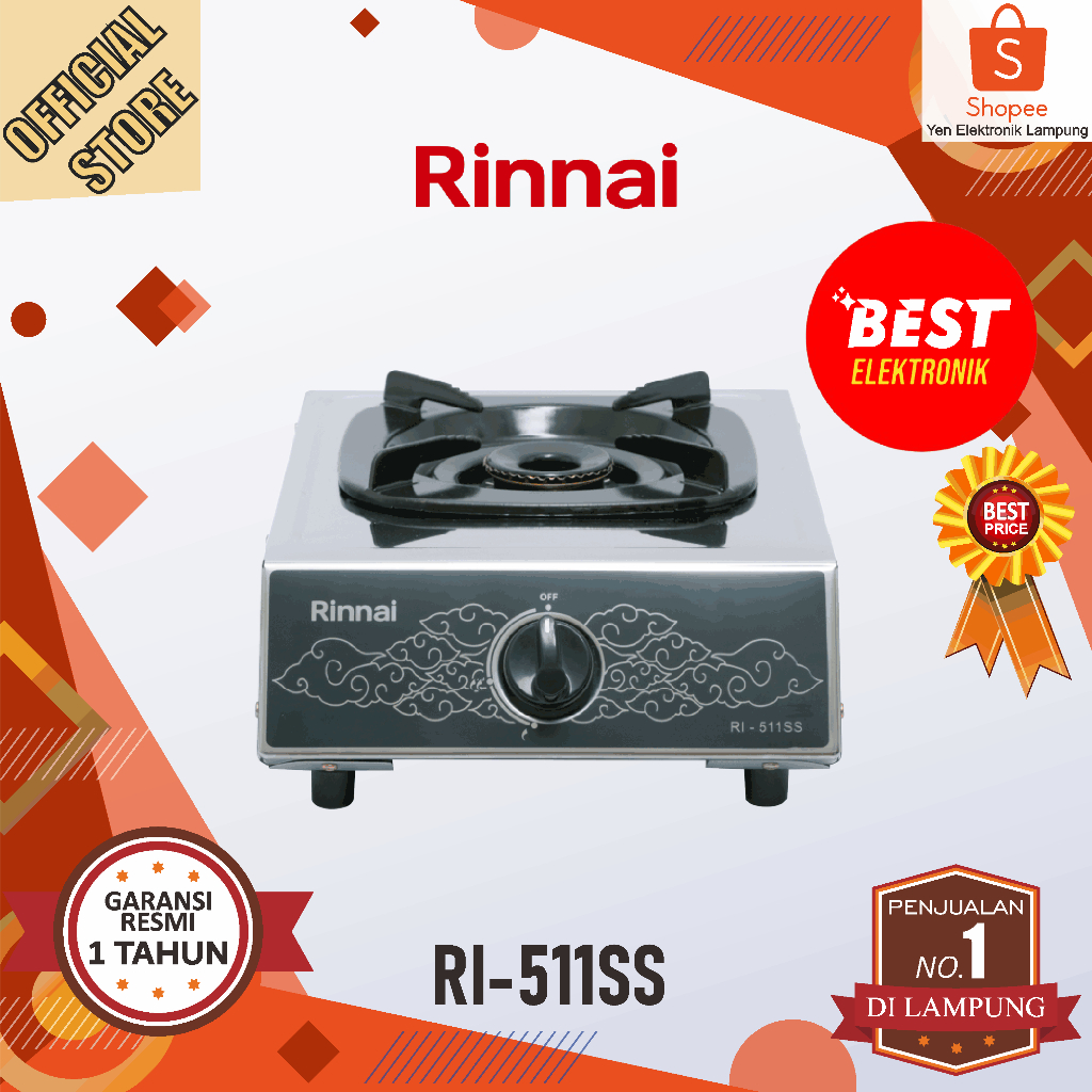 Jual Kompor RINNAI RI 511 SS Kompor Gas 1 Tungku Stainless Api Sun ...