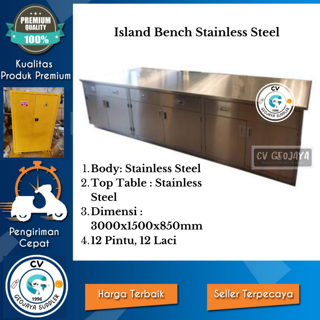 Jual Meja Kerja Laboratorium Island Bench Stainless Steel Kombinasi ...