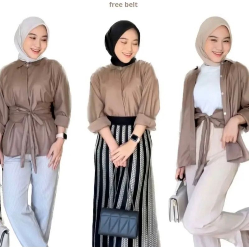 Jual Meyla Blouse - Kemeja Katun Free Obi Belt | Shopee Indonesia