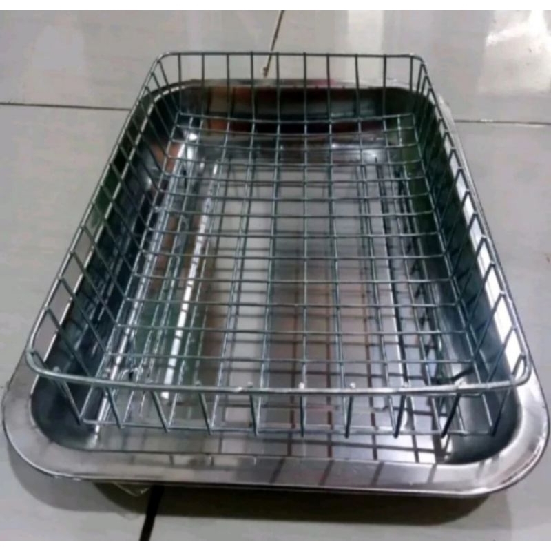 Jual 1 set nampan + keranjang stainless steel peniris minyak baki tray ...