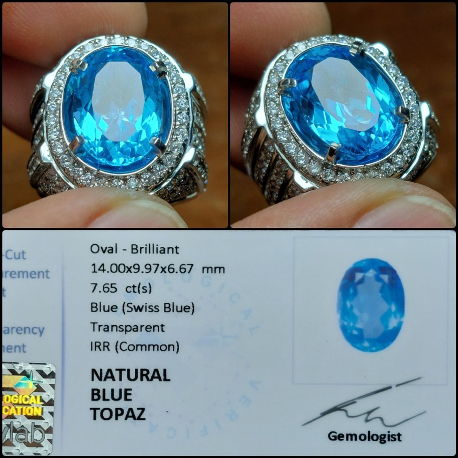Jual Batu Permata Asli Natural Blue Topaz Color Swiss Cincin Pria Perak ...
