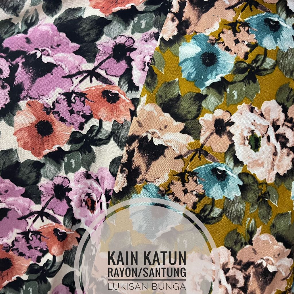 Jual KAIN KATUN RAYON/SANTUNG MOTIF LUKISAN BUNGA | Shopee Indonesia