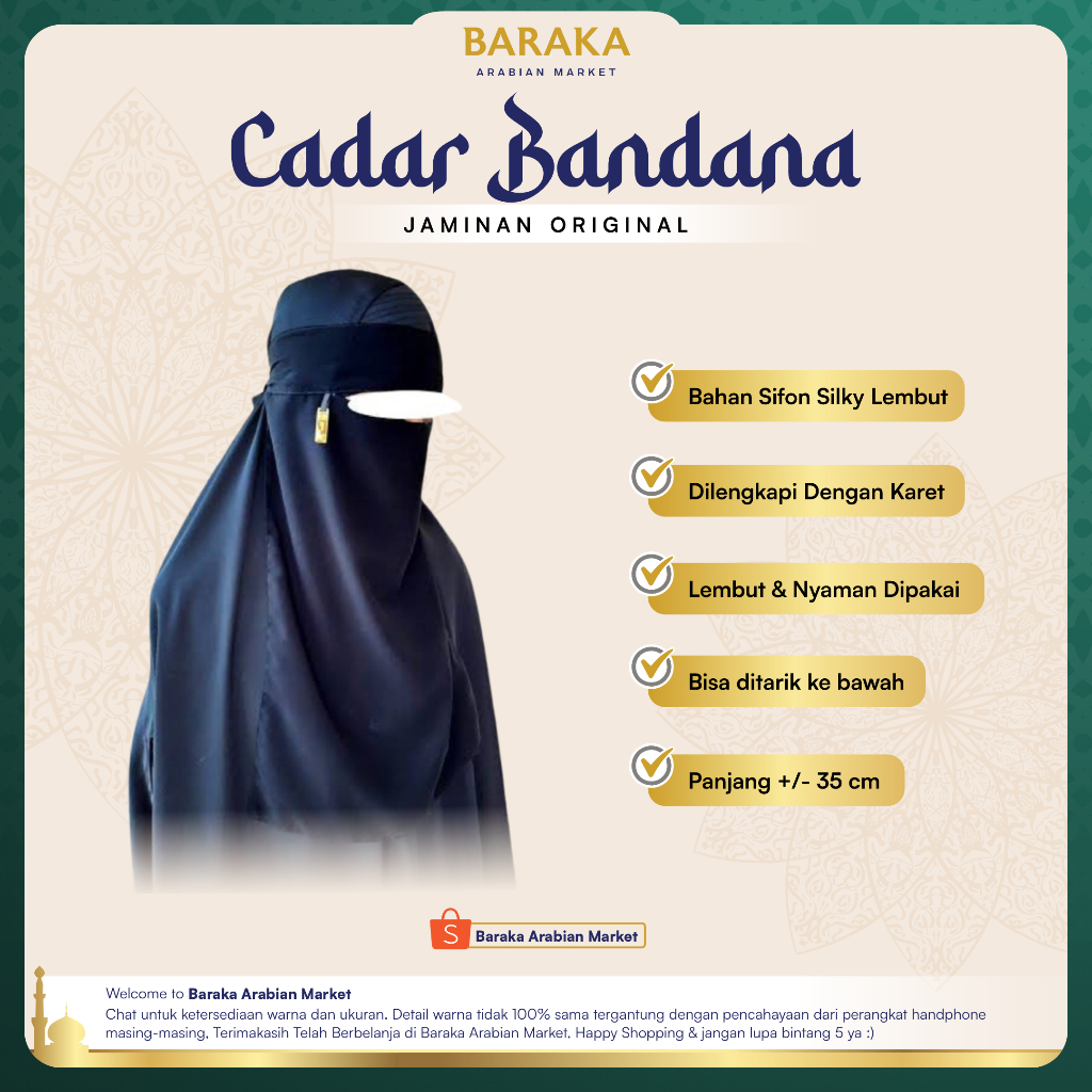 Jual Cadar Bandana Bandul Original Saudi Niqob Beedon Essm Plat Kotak ...