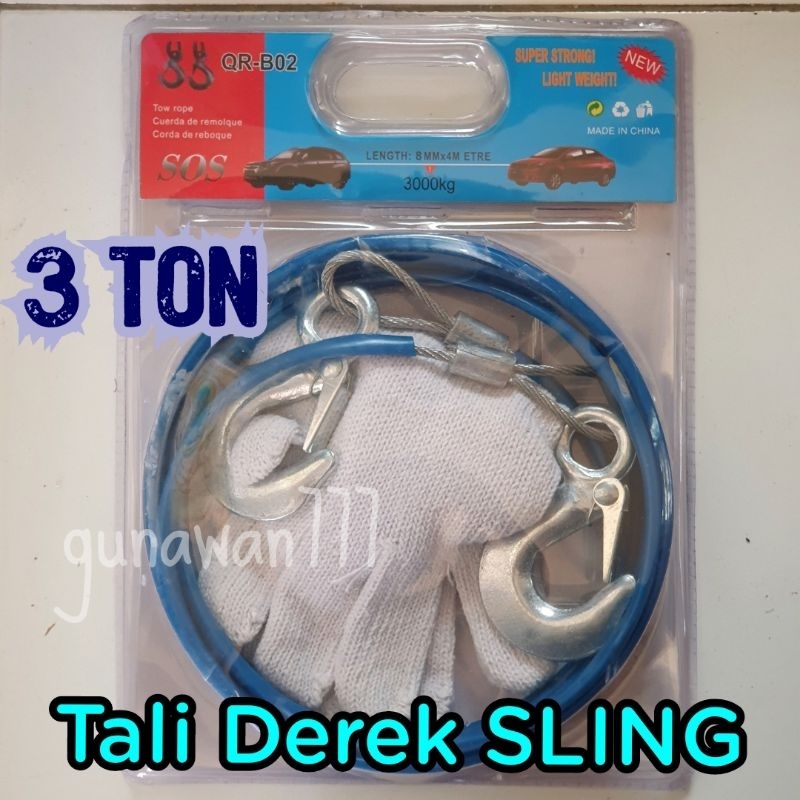 Jual Tali Derek Sling Baja 3 TON + sarung tangan Tow Rope Towing ...