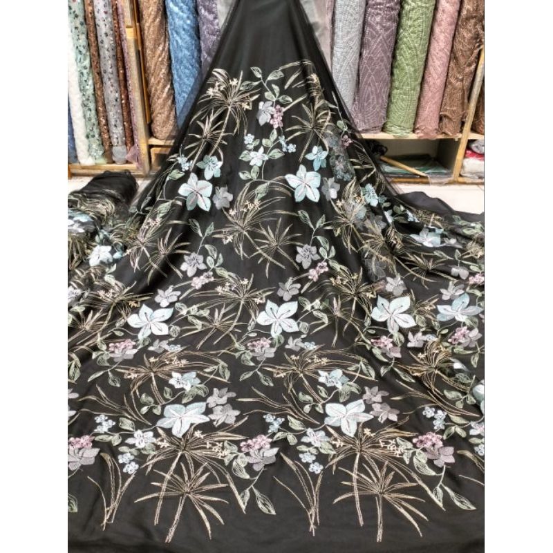 Jual BAHAN/KAIN TILLE VALENTINO BUNGA NEW/TILLE BORDIR | Shopee Indonesia