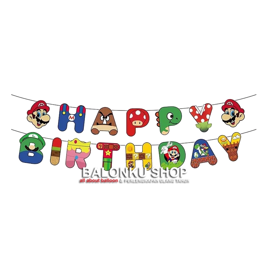 Jual Banner Flag Happy Birthday Super Mario Bros | Shopee Indonesia