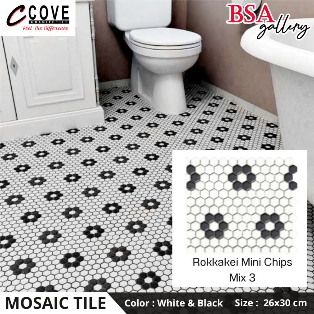 Jual MOSAIC TILES HEXAGON HITAM PUTIH / KERAMIK MOZAIK BLACK WHITE ...