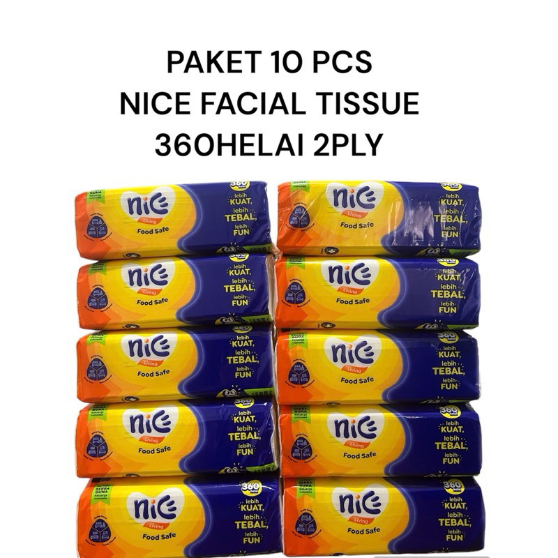 Jual PAKET 10 PCS TISSUE NICE 180 SHEETS / 360 HELAI KEMASAN BARU ...