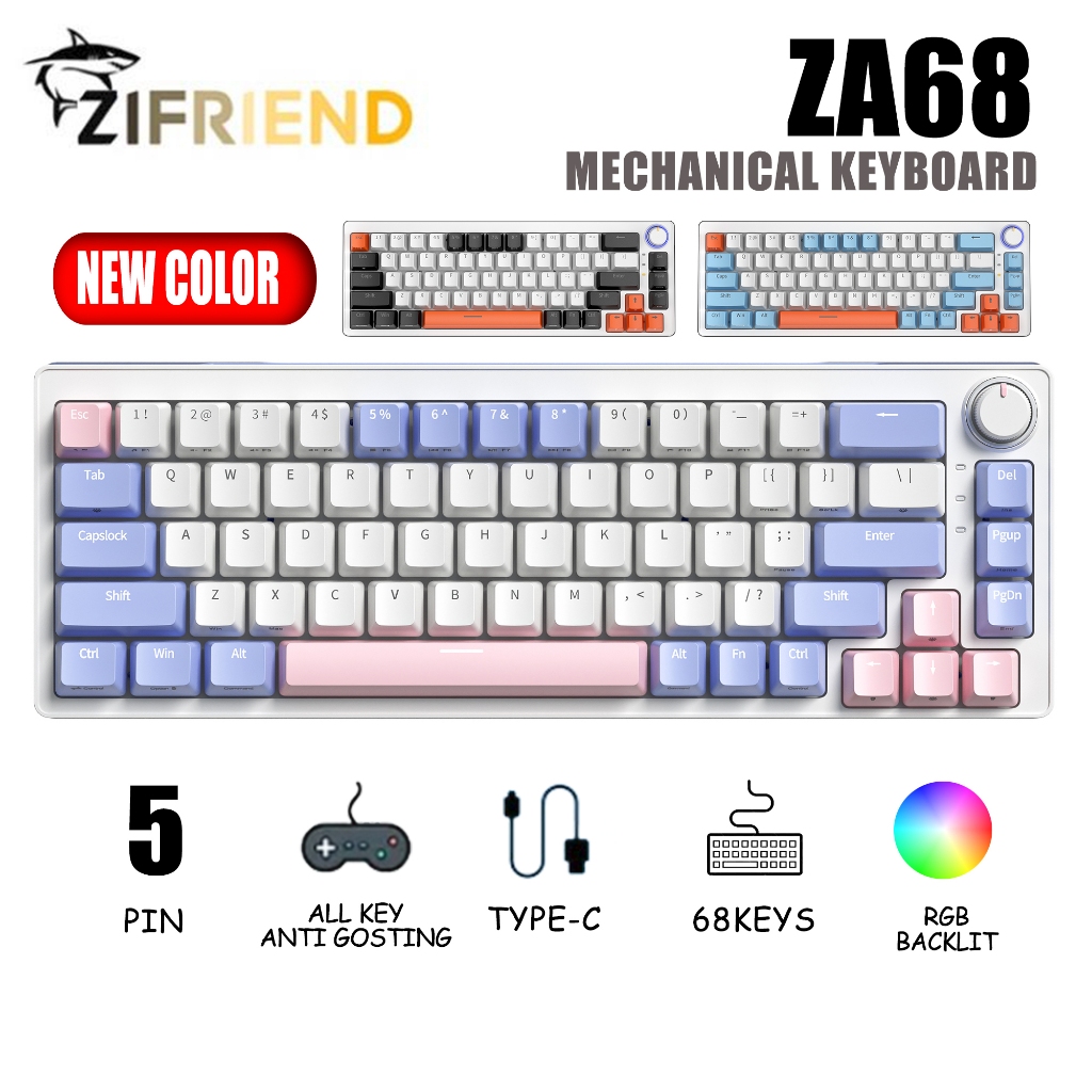 Jual ZIFRIEND ZA68 Mechanical Gaming Keyboard 3 Modes 5pin Hotswap Rgb ...