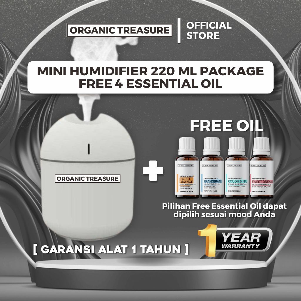 Jual ORGANIC TREASURE - Paket Mini Humidifier 220ML Aromatherapy FREE 4 ...