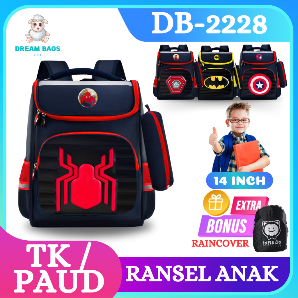Jual Tas Ransel Sekolah Anak TK PAUD Laki Laki BONUS Raincover DB-2228 Terbaru 2024 Cowok ...