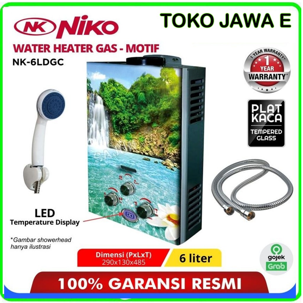 Jual NIKO NK 6LDGA Water Heater Gas Kapasitas 6 Liter PLAT KACA FREE ...