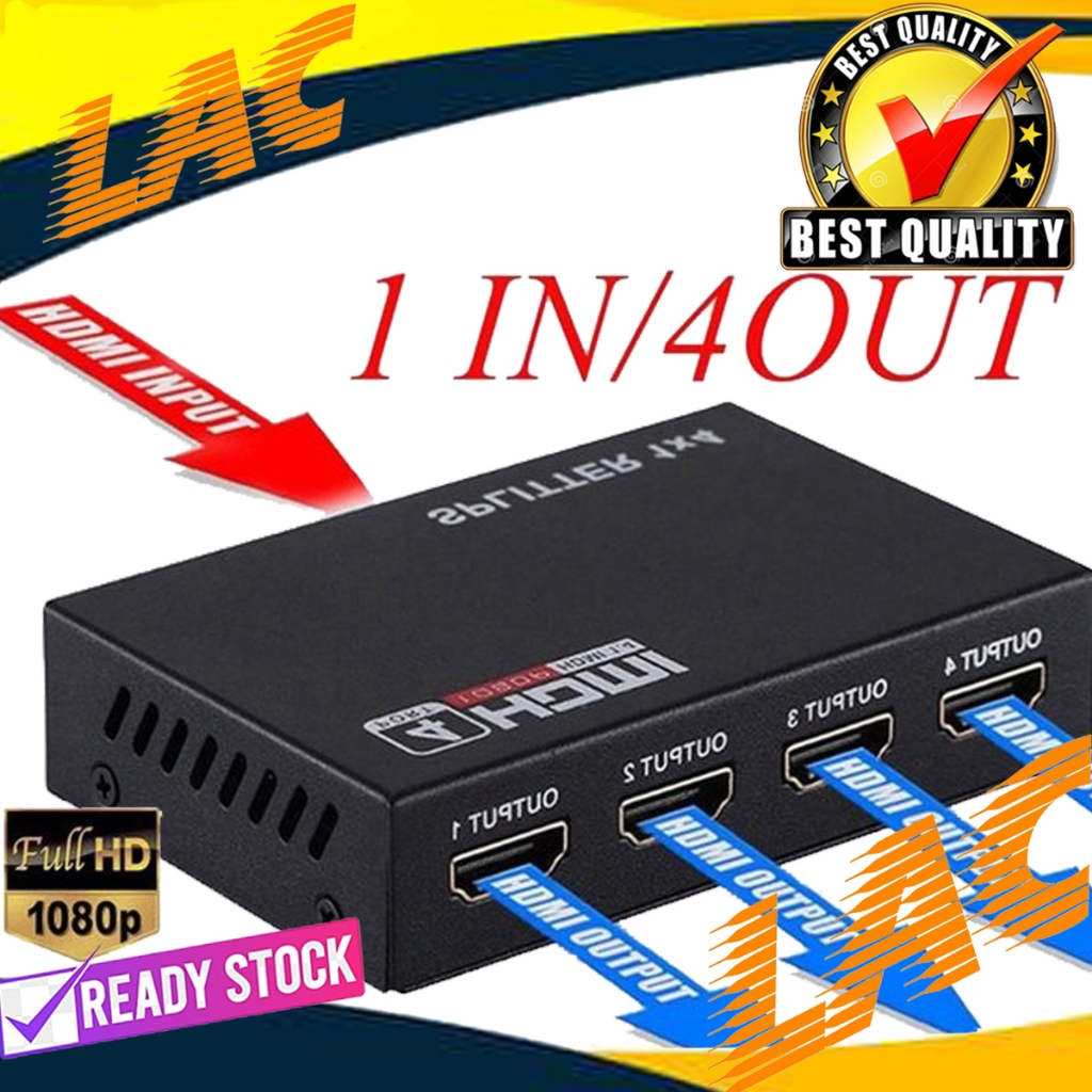 Jual HDMI Splitter 4 Port Hub Full Video 1X4 HD Spliter Split 1 In 4 ...
