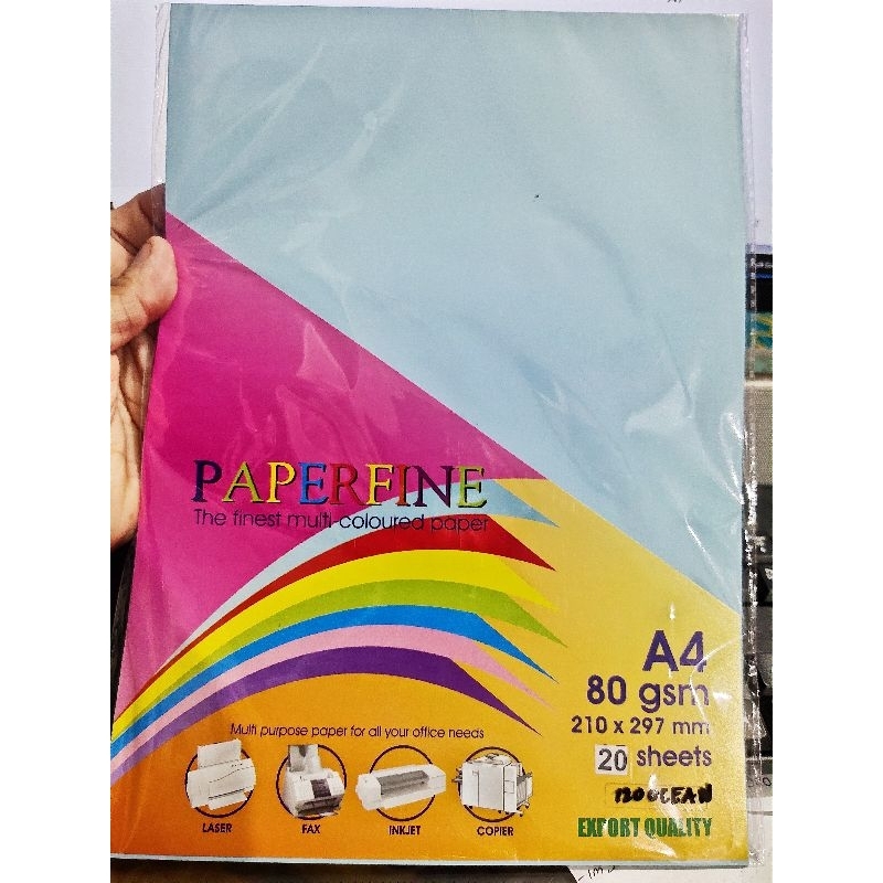 Jual Kertas Warna A4 / PaperFine 80GSM (1 pack isi 20 lembar) | Shopee ...