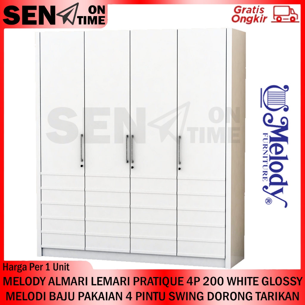 Jual [KARGO] MELODY BUFET ALMARI LEMARI PRATIQUE 4P 200 WHITE GLOSSY MELODI BAJU PAKAIAN 4 PINTU ...