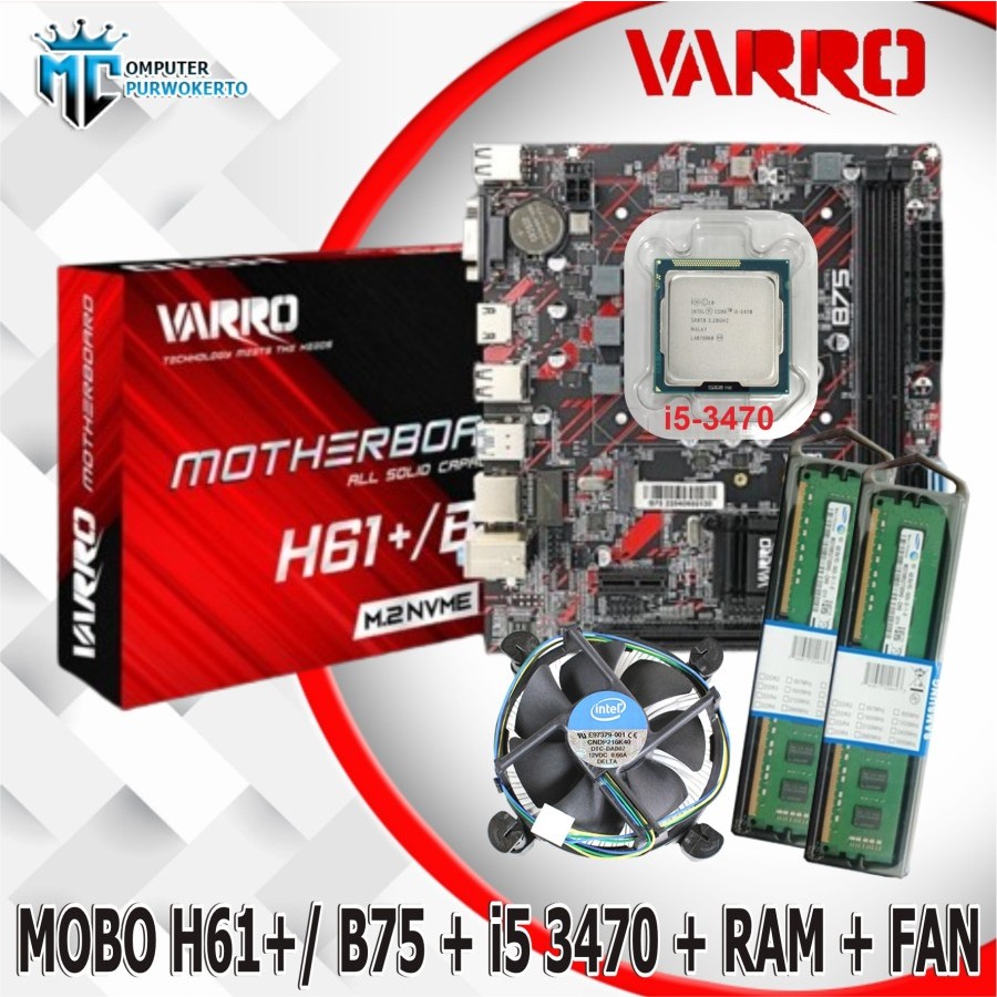 Jual PAKET MAINBOARD H61+/B75 VARRO NEW + Processor i5 + RAM + FAN ...