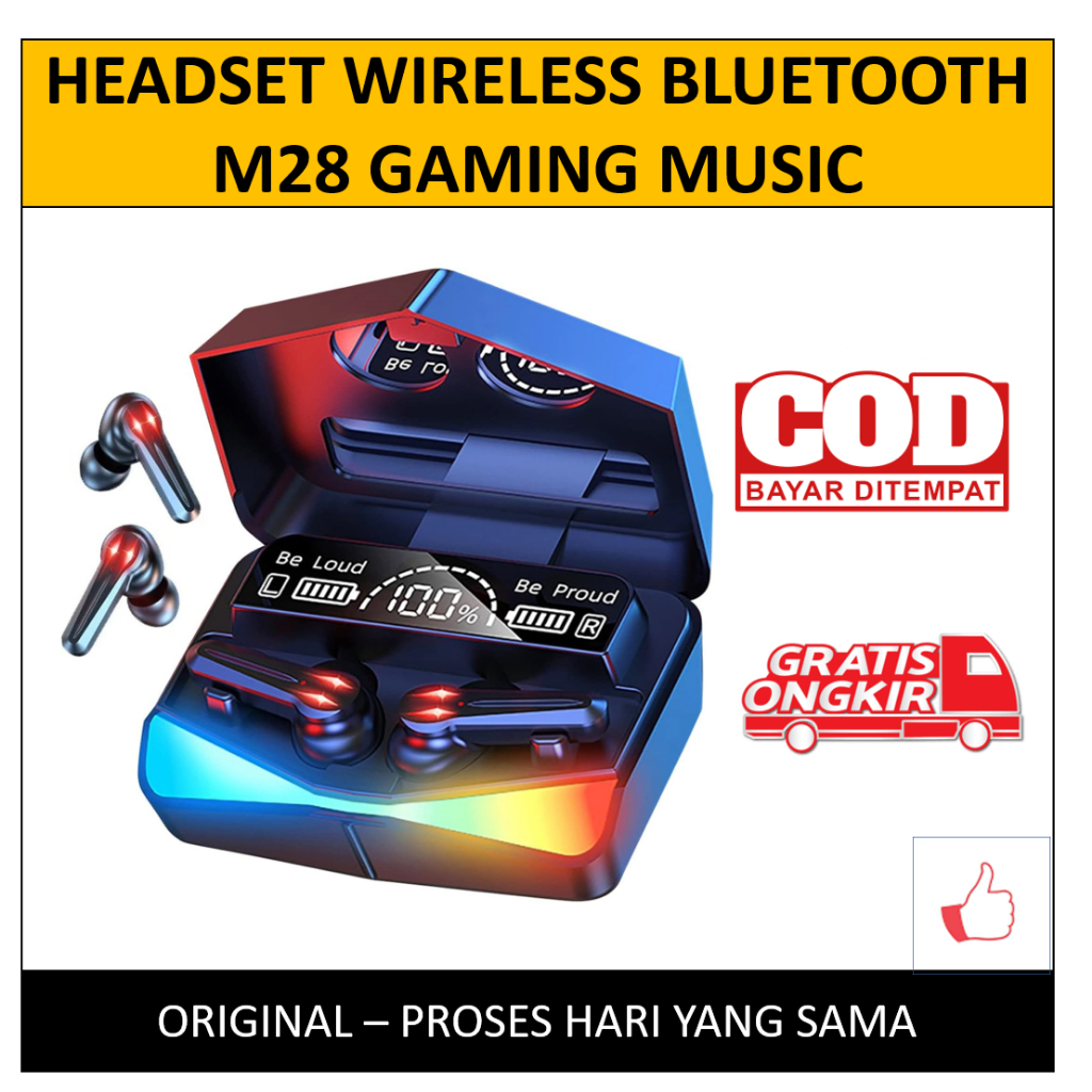 Jual Headset Bluetooth Gaming TWS M28 earphone Dual Mode bass headphone ...