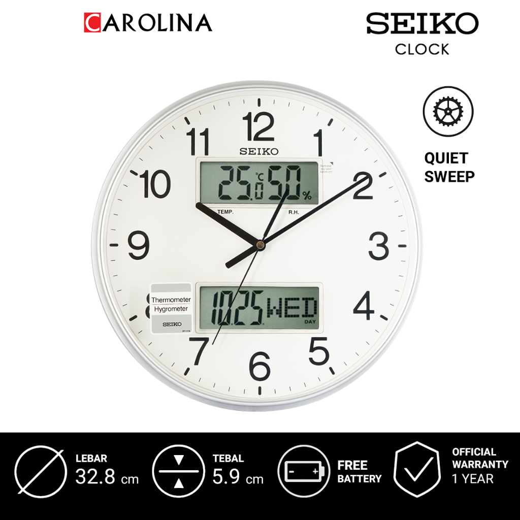 Jual Jam Dinding SEIKO Digital Analog QXL013S Silver Case White Dial ...