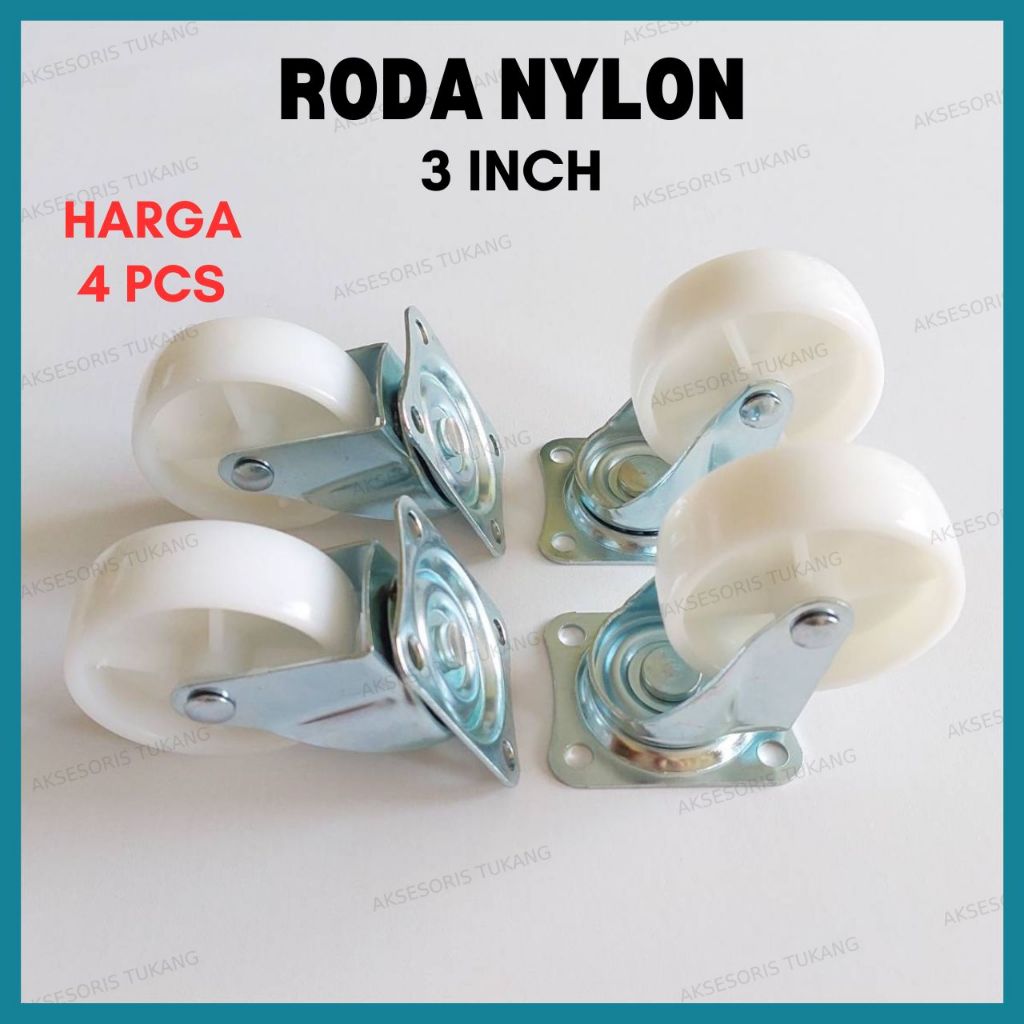 Jual Roda Troli Nylon 3 Inch 1 Set 4 Pcs Roda Caster Nylon Hidup ...