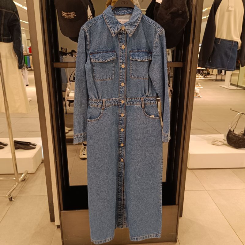 Jual Gaun Dress Midi Denim ZARA Jastip (jasa titip) | Shopee Indonesia