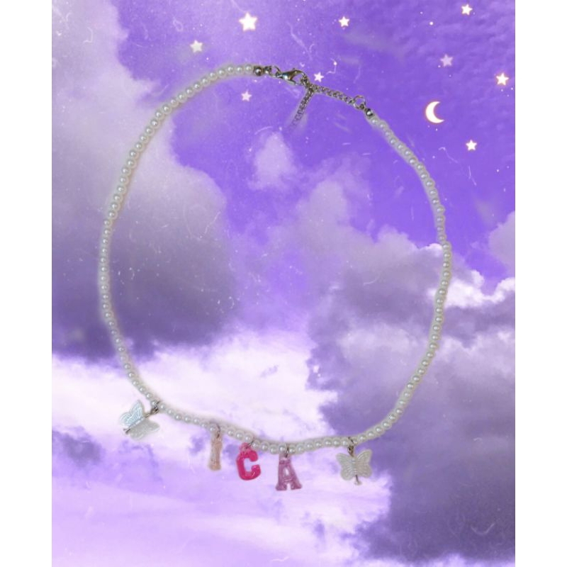 Jual Pearl necklace | Kalung mutiara inisial nama | Beads necklace ...