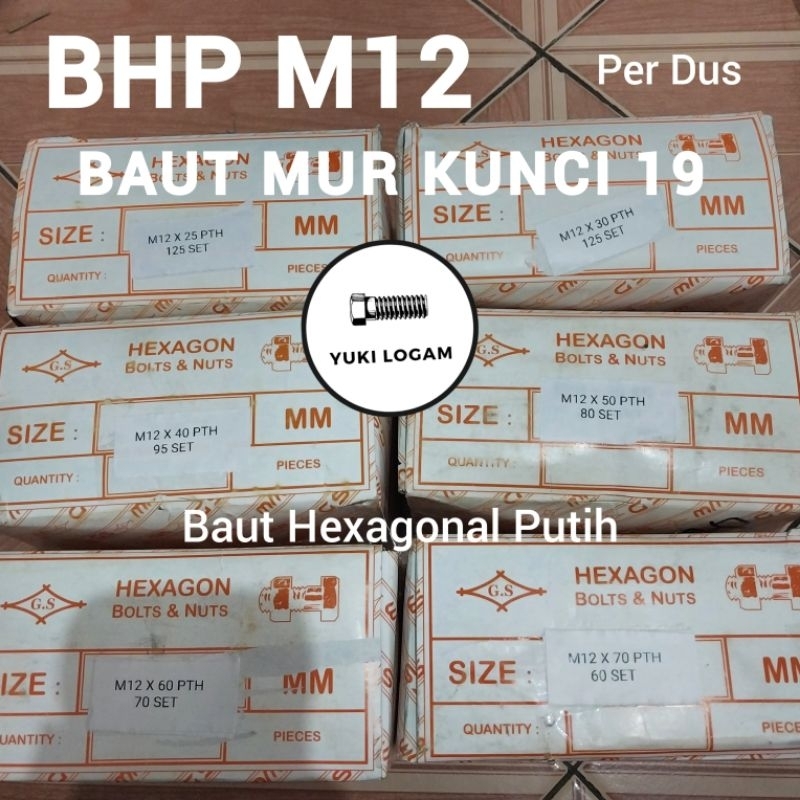 Jual 1 Dus BHP BMP M12 baut putih ukuran M12x25 sampai M12x150 mur dan ...