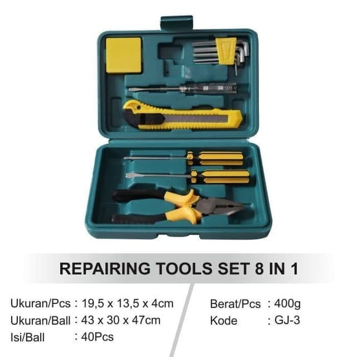 Jual Obeng Set Box 8 in 1 Alat Pertukangan Hand Tools Tang Meteran ...