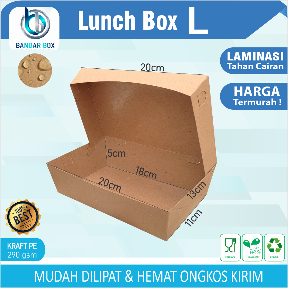 Jual Lunch Box Size L 290gsm Kotak Makan Kertas Brown Paper Box Makanan ...