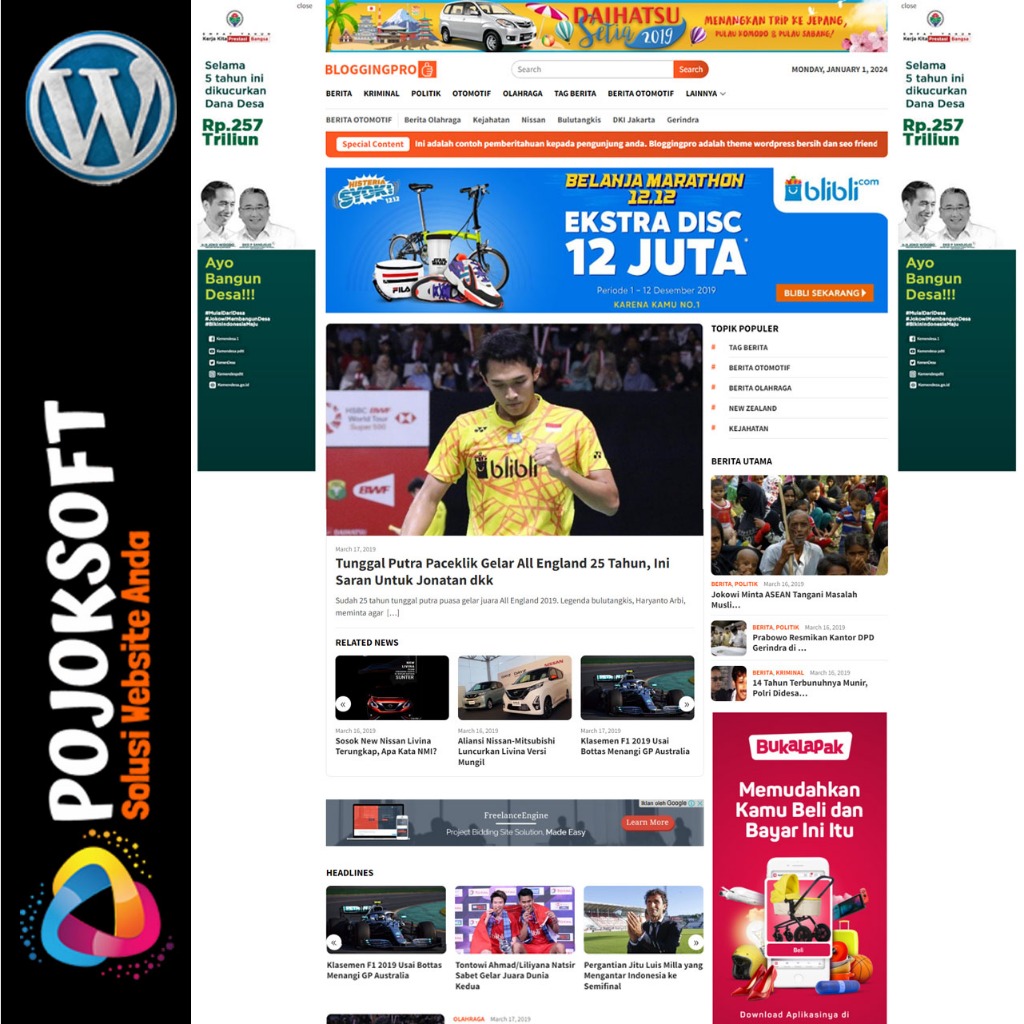Jual Bloggingpro Theme Wordpress Mirip Liputan6 - Original Lisensi Lifetime by Idtheme | Shopee ...