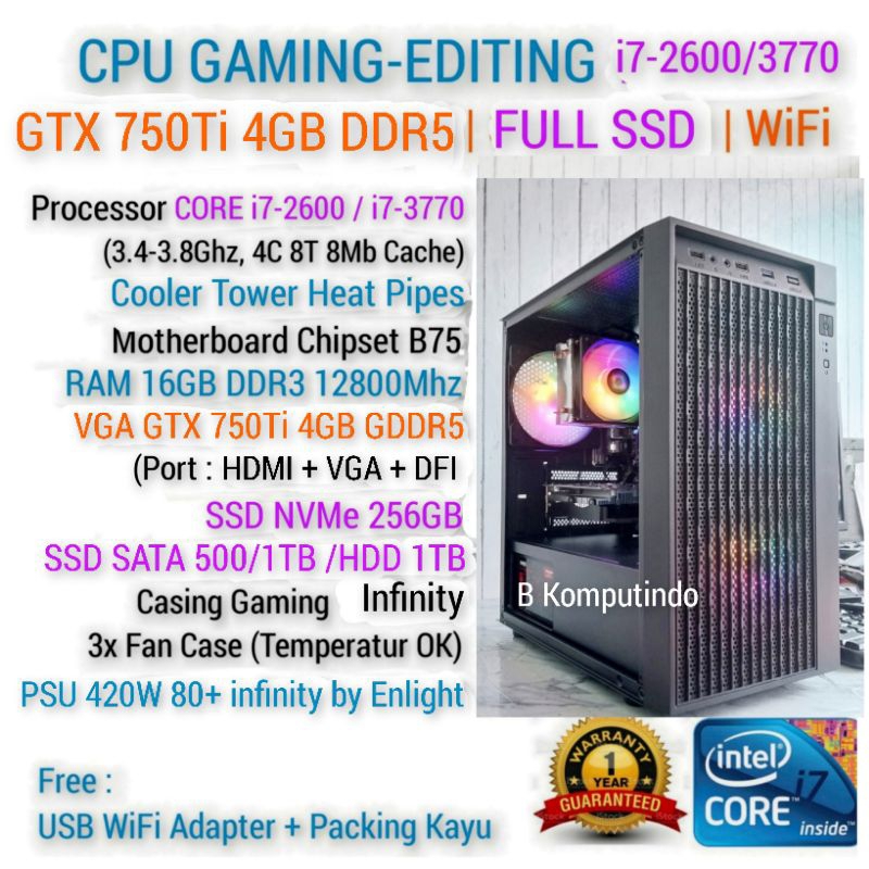 Jual CPU PC GAMING CORE i7 | RAM 16GB | VGA GTX 750 | SSD + HDD | EDITING - DESIGN | SIAP GAME ...