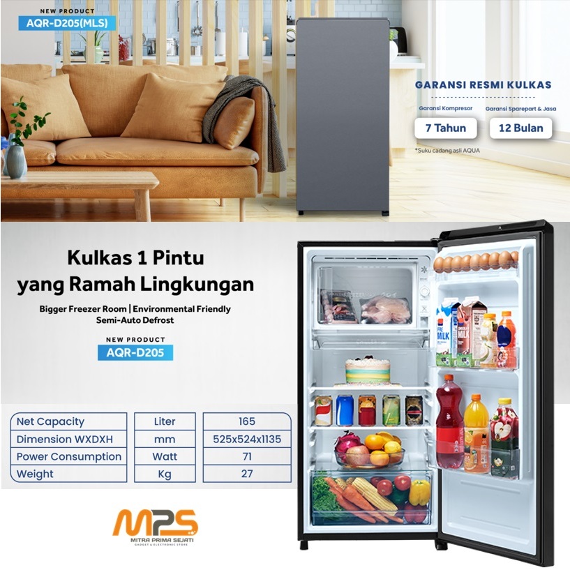 Jual Kulkas 1 Pintu Aqua AQR-D205 - 165 Liter | Shopee Indonesia