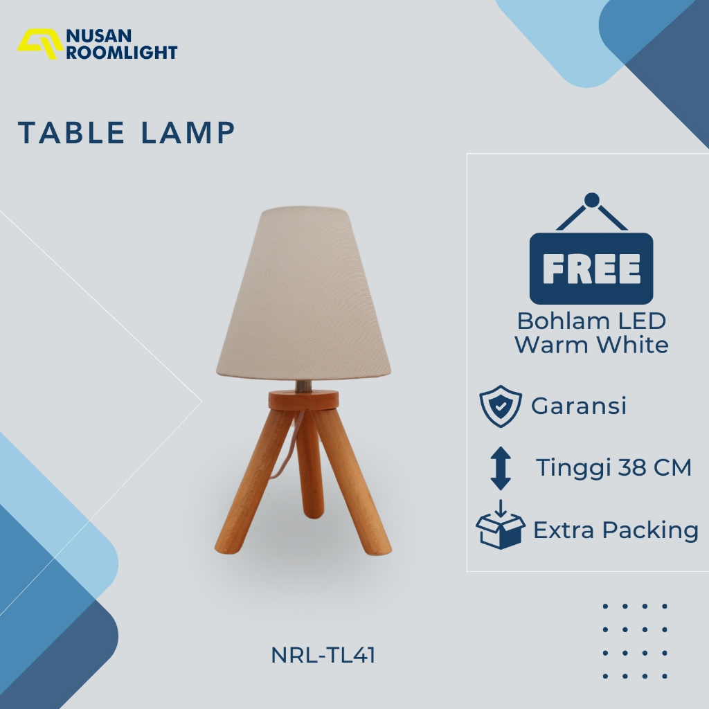 Jual Lampu Meja Table Lamp Lampshade Tidur Hias Tripod Kayu NRL-TL41 ...