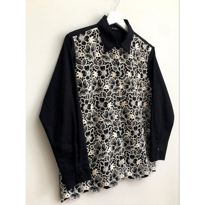 Jual ALLERIA | Nora Shirt | Kemeja Katun Lace | Hitam | Formal | Cotton ...