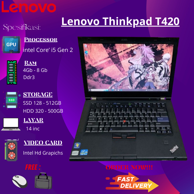Jual Laptop lenovo Thinkpad T420 Core i5 Ram 8GB Ssd 512GB Layar 14 ...